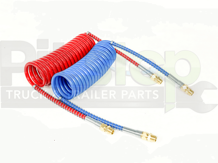 Premium Air Hose Line Kit Set Blue Red Assembly Coiled 1/2" Fittings 1