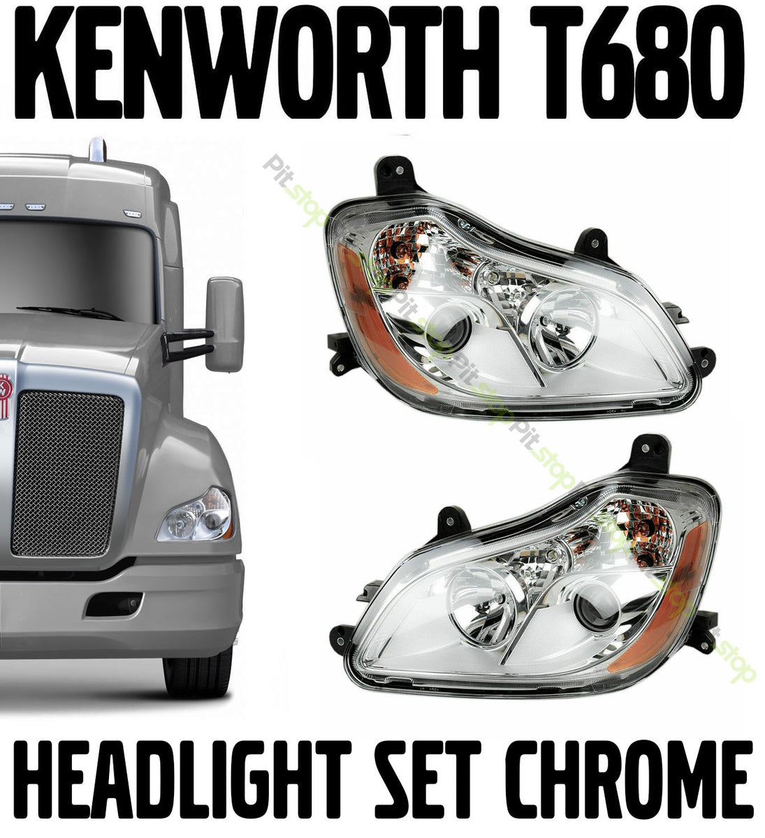 Kenworth T680 Chrome Projector Headlight Set Left Right Pair 2013-2020