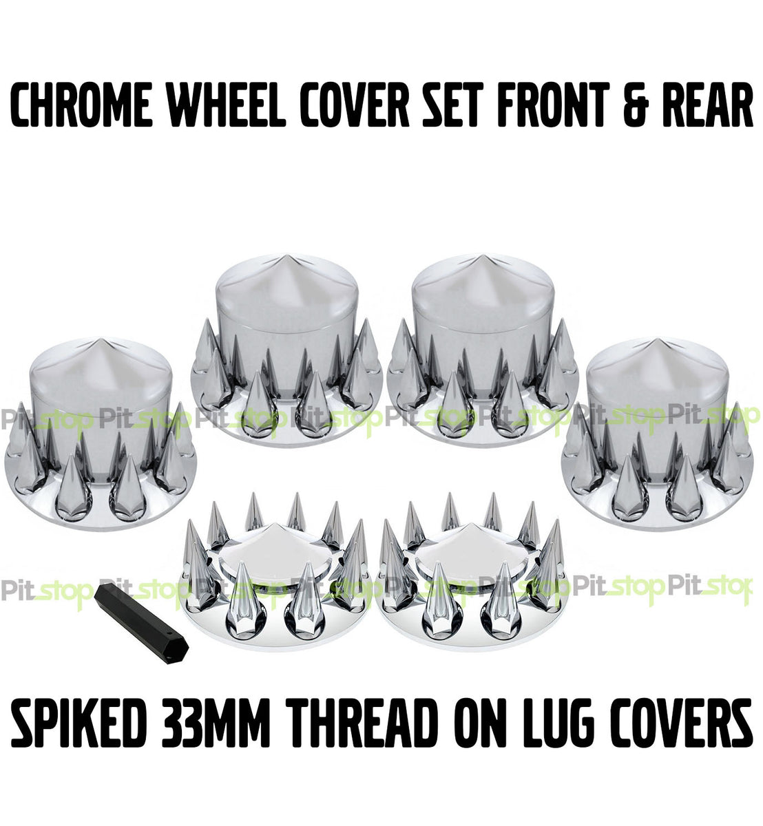 Chrome Wheel Cover Set 2x Front 4x Rear 60x Spiked Lug Nut Covers 33MM